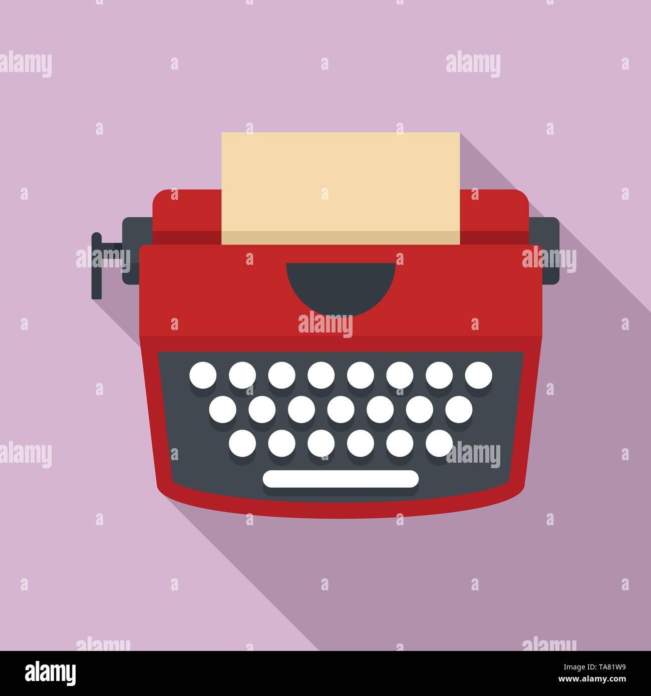 Red retro typewriter icon. Flat illustration of red retro typewriter ...