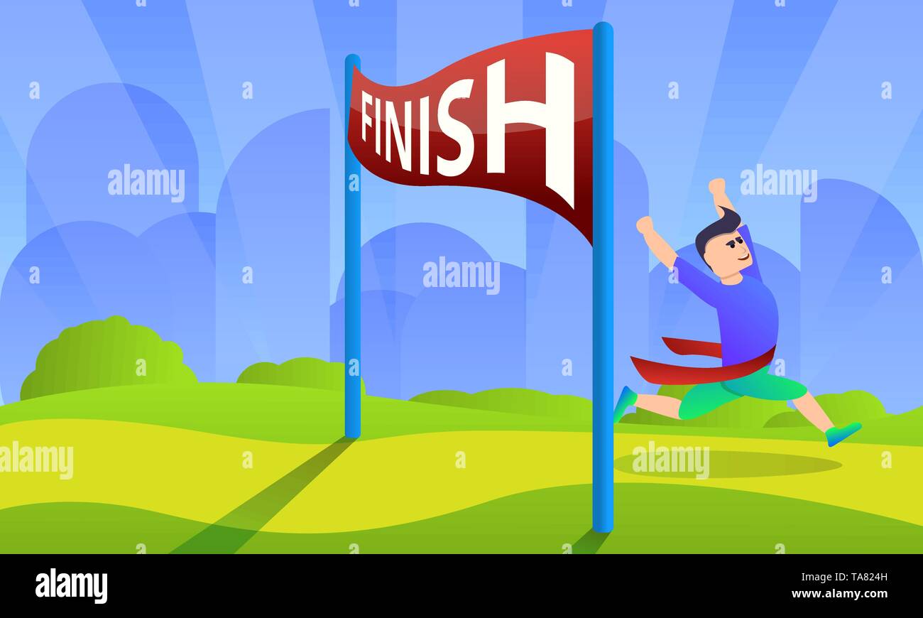 Finish marathon concept background. Cartoon illustration of finish ...