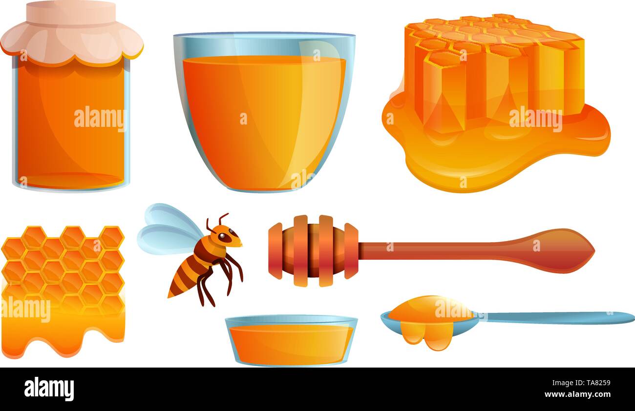 Honey icons set. Cartoon set of honey vector icons for web design Stock ...