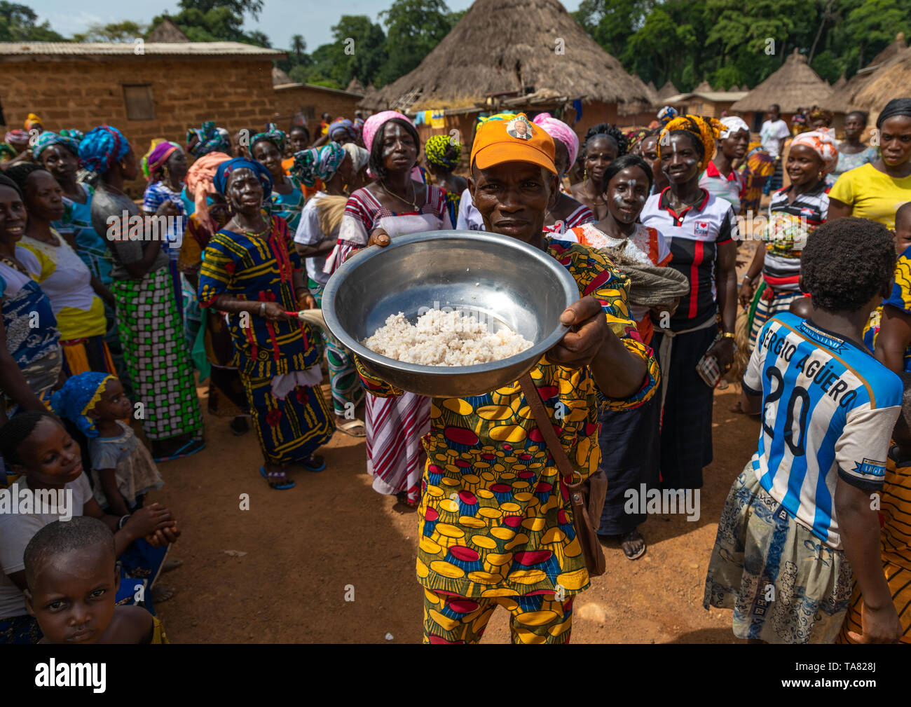 Dan tribe people celebrating the yam harvest in a village, Bafing ...
