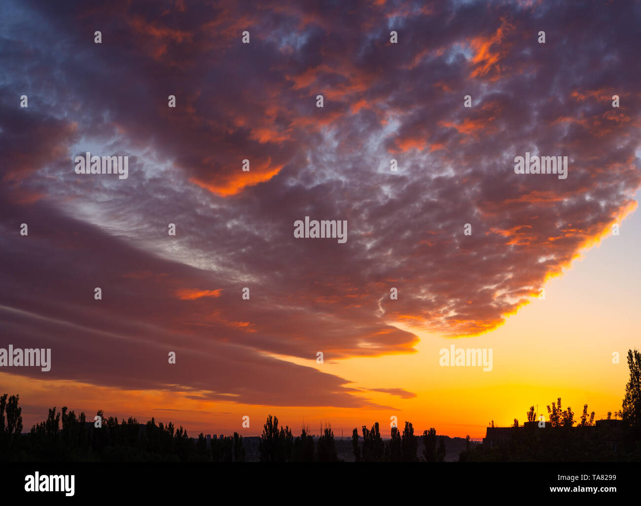 Landscape with dramatic light - beautiful golden sunset with saturated ...