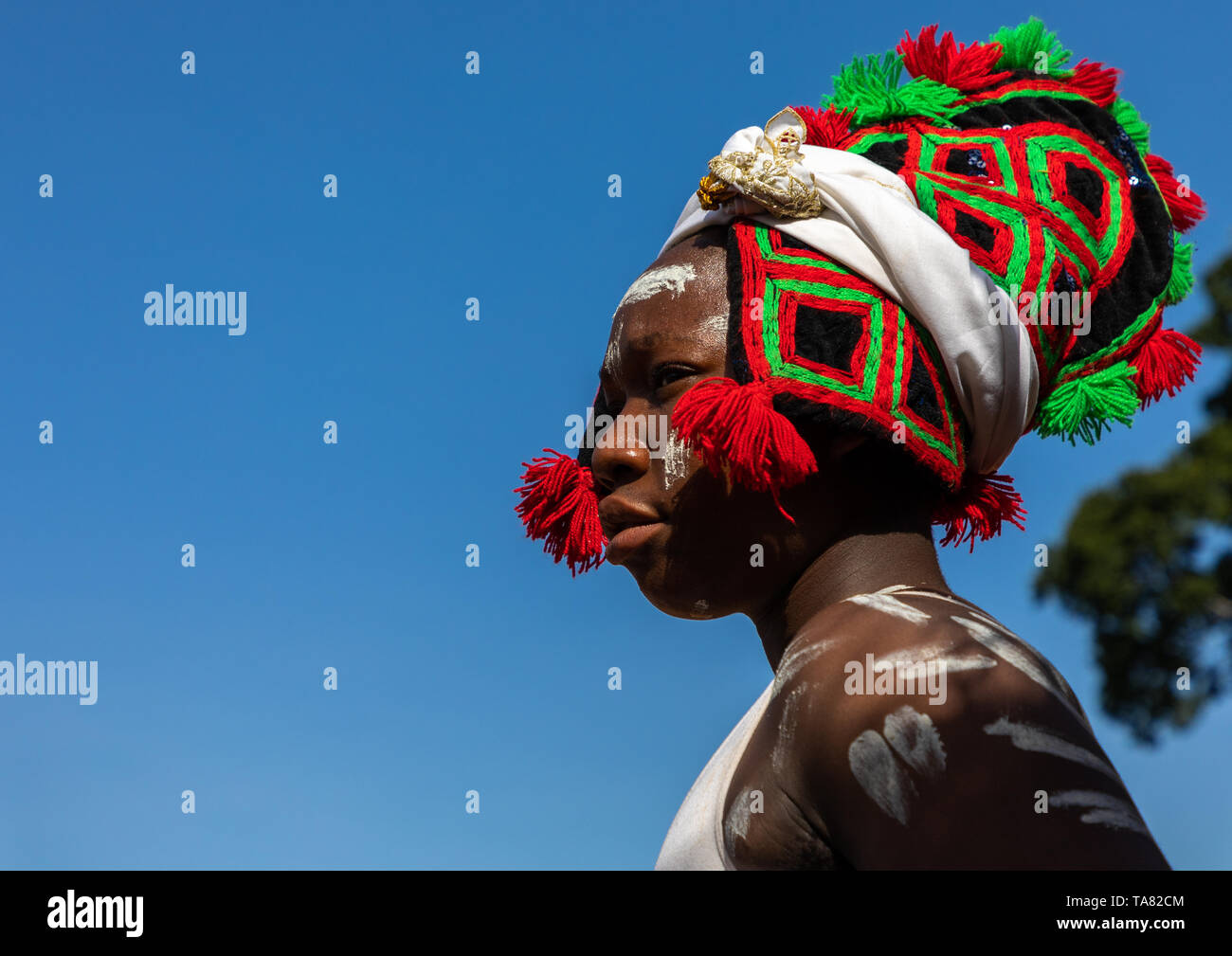 Dan tribe woman dancing during a ceremony, Bafing, Gboni, Ivory Coast ...