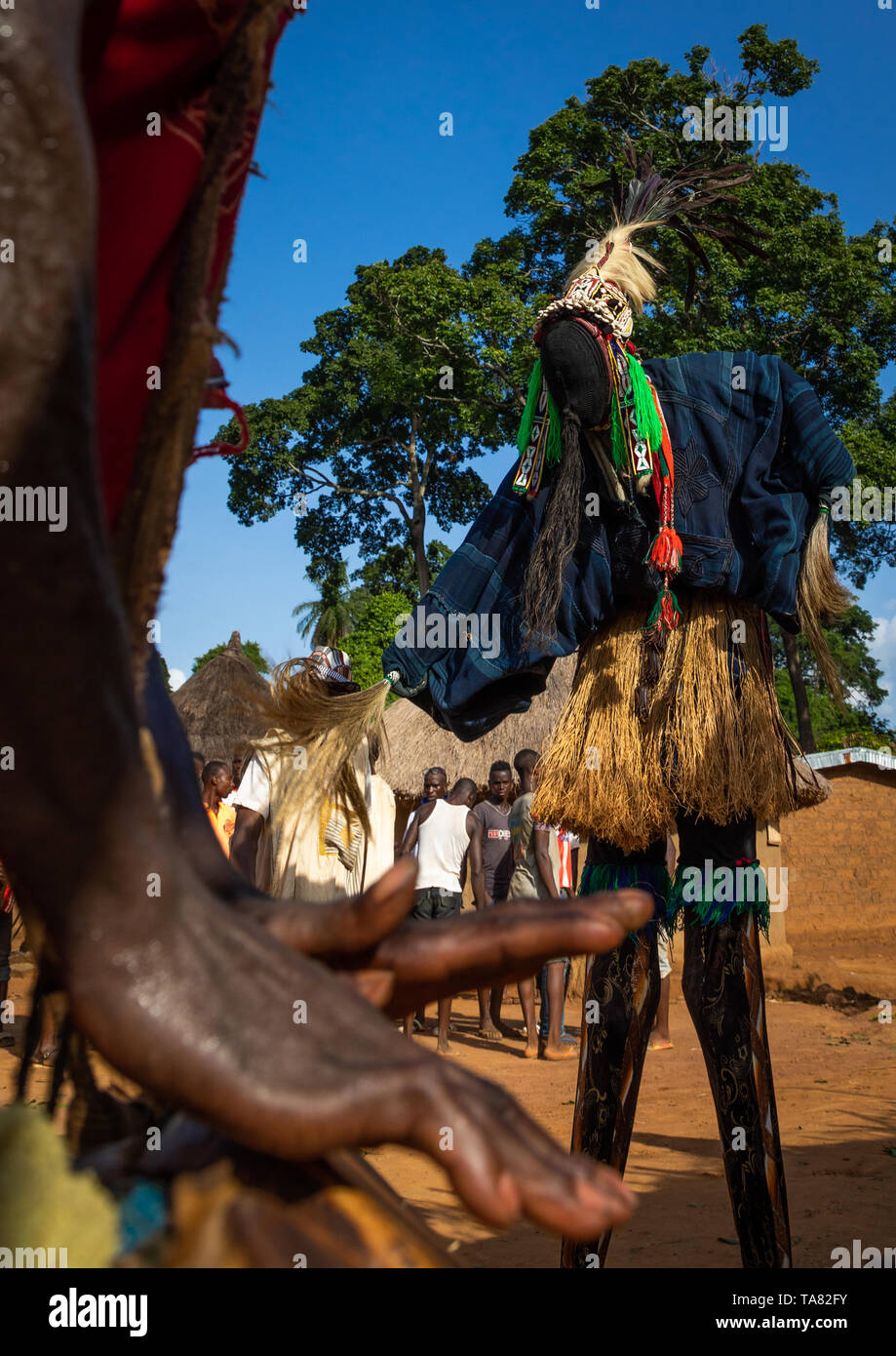 The tall mask dance with stilts called Kwuya Gblen-Gbe in the Dan tribe ...