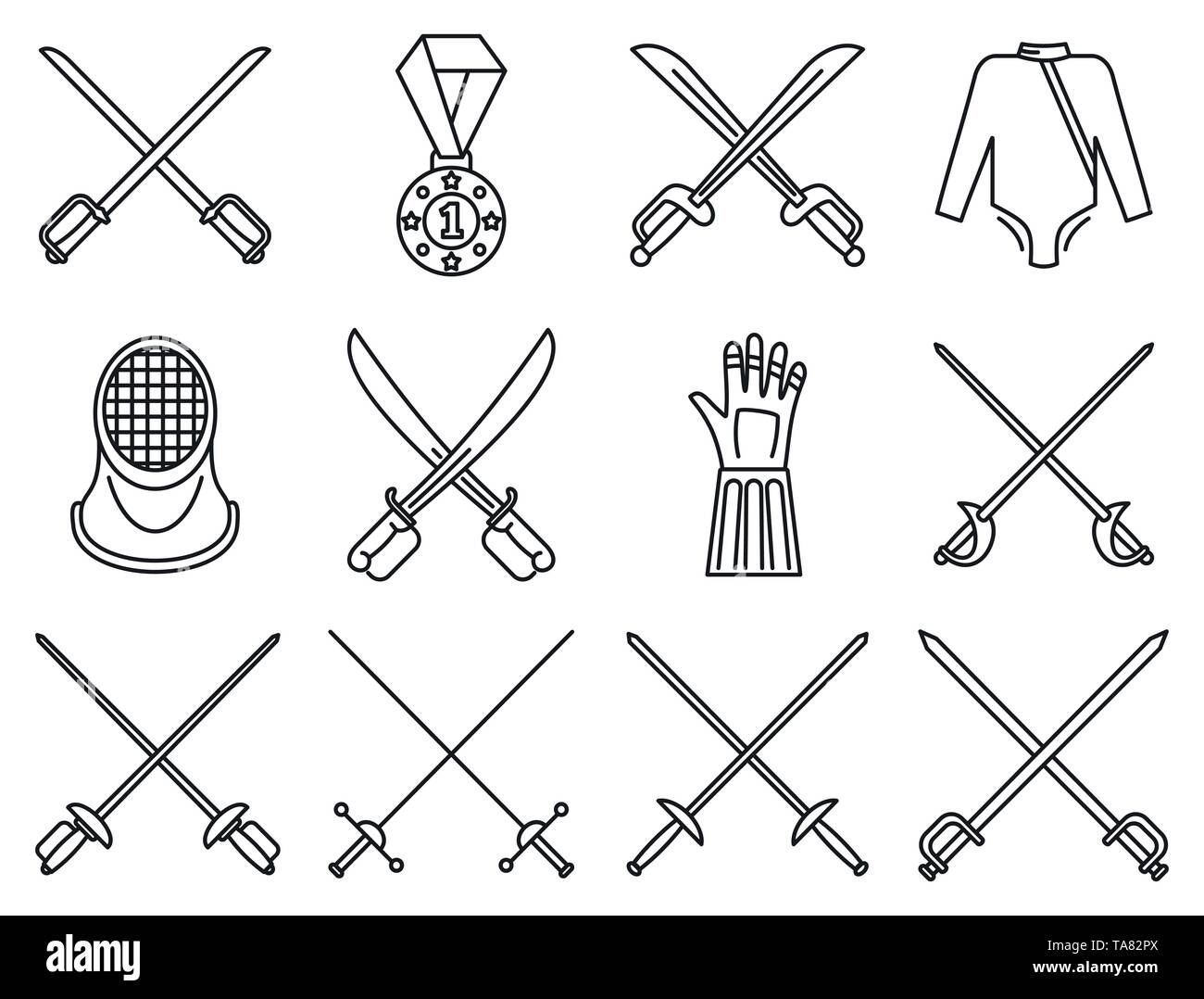 Fencing sport icons set. Outline set of fencing sport vector icons for ...