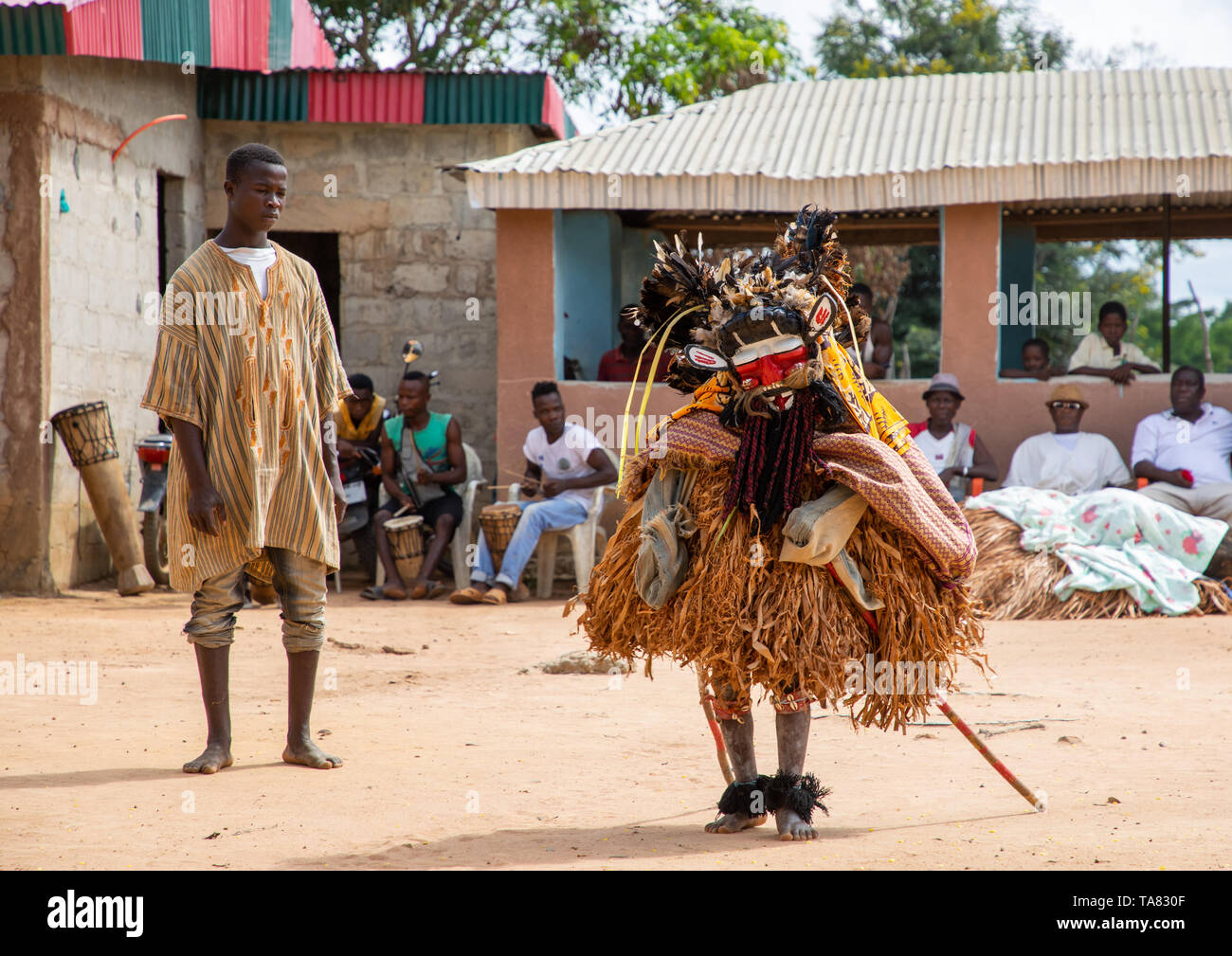 We Guere sacred mask dance in front of the village leaders during a ...