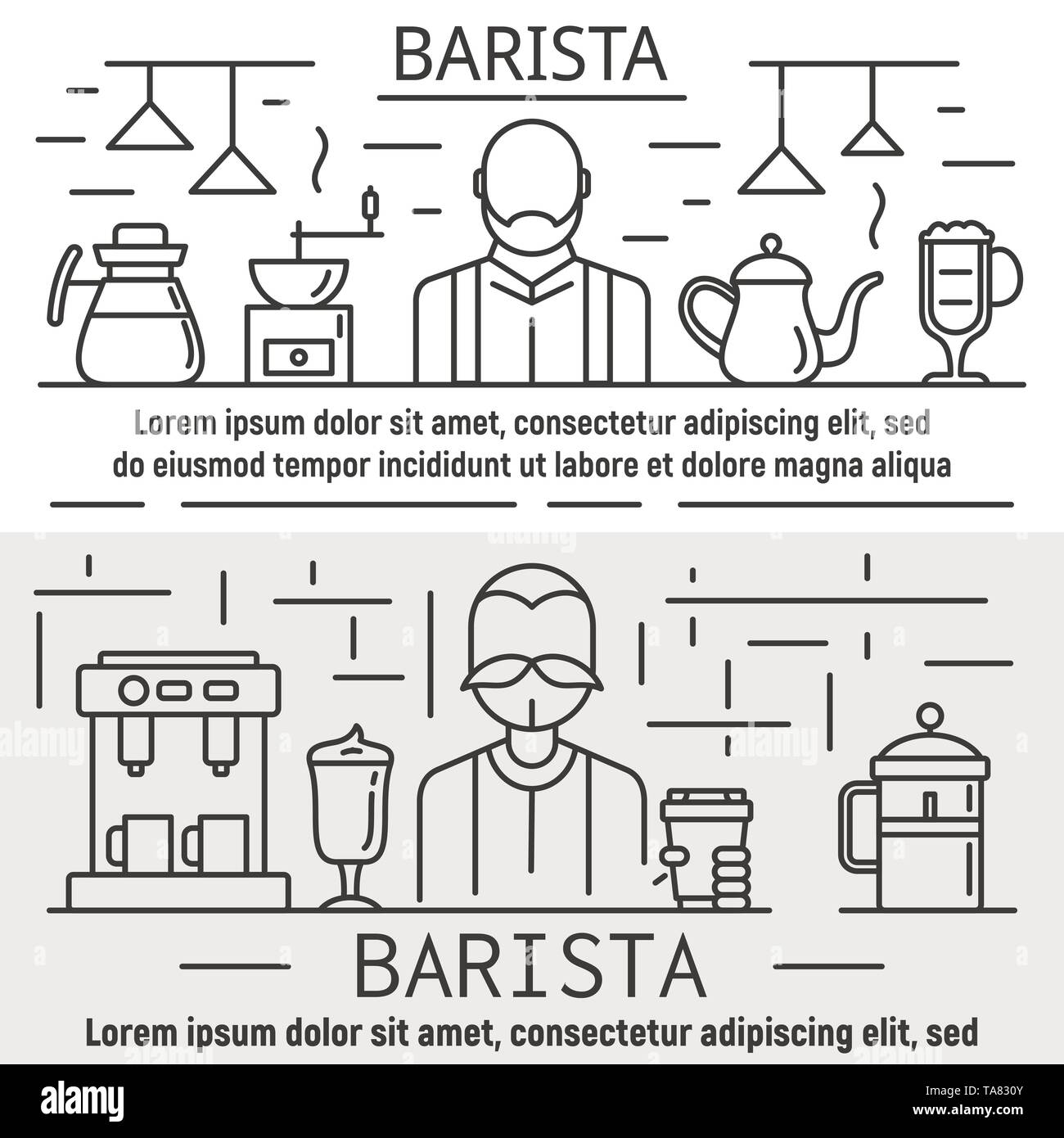 Barista banner set. Outline set of barista vector banner for web design ...