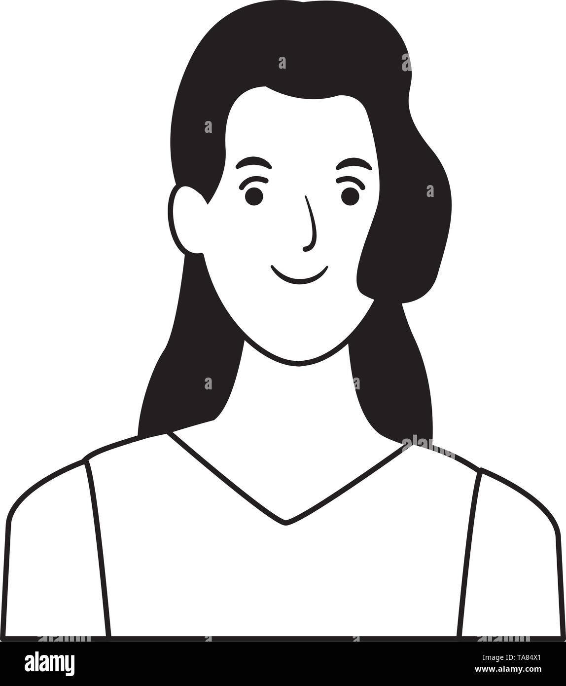 woman avatar cartoon character in black and white vector illustration ...