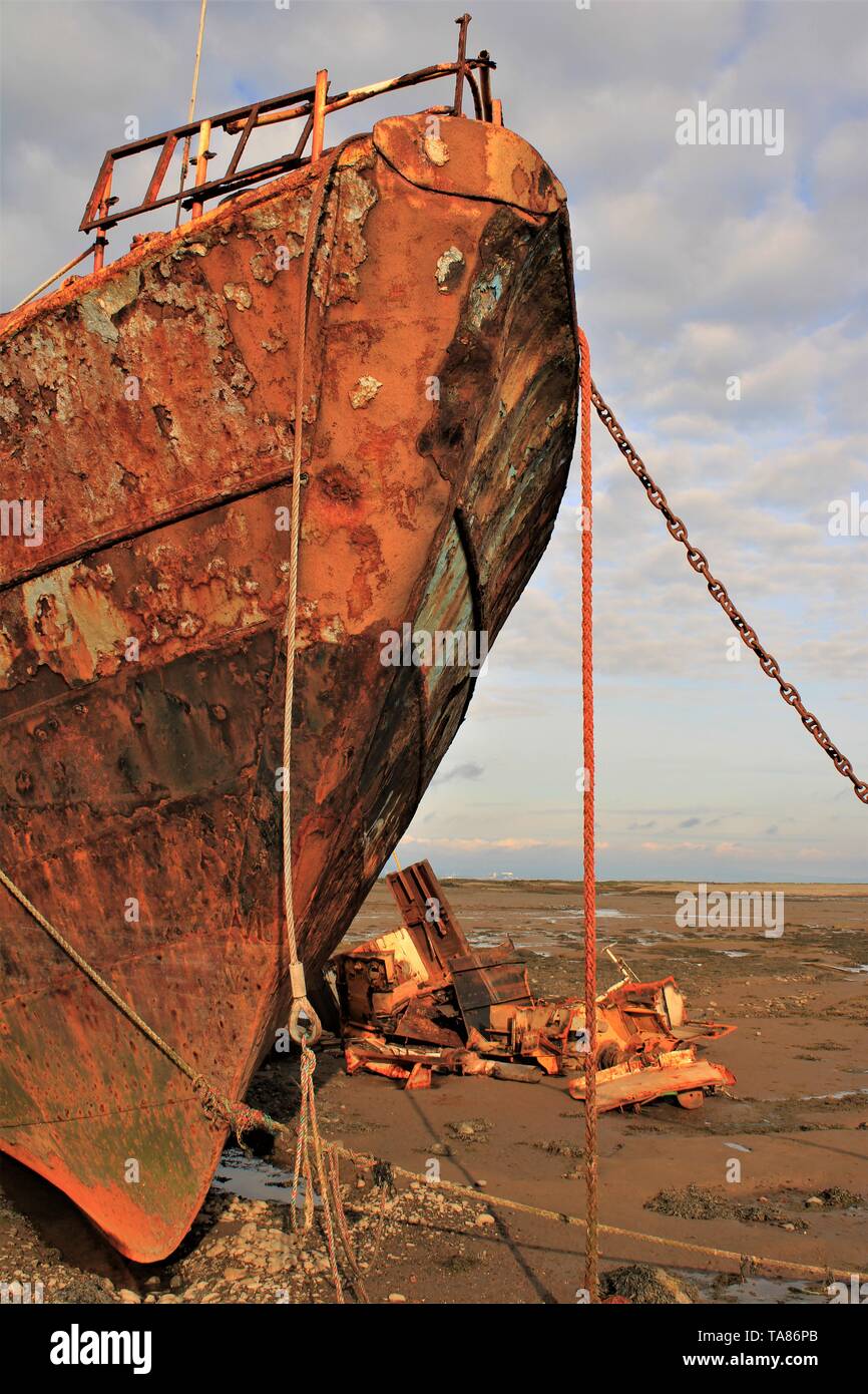 UK Rampside, Roa Island, Barrow In Furness, Cumbria. Derelict trawler ...