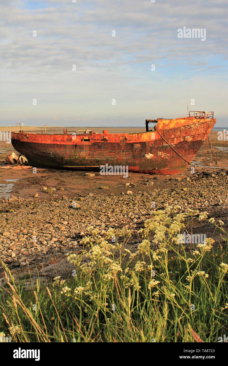 UK Rampside, Roa Island, Barrow In Furness, Cumbria. Derelict trawler ...