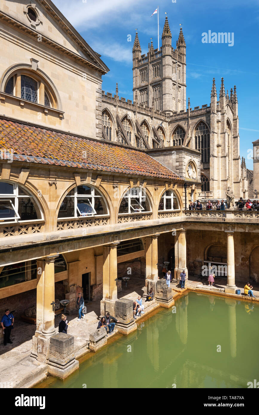 Bath, England - May 13, 2019 : inside of Roman Baths which is a site of ...