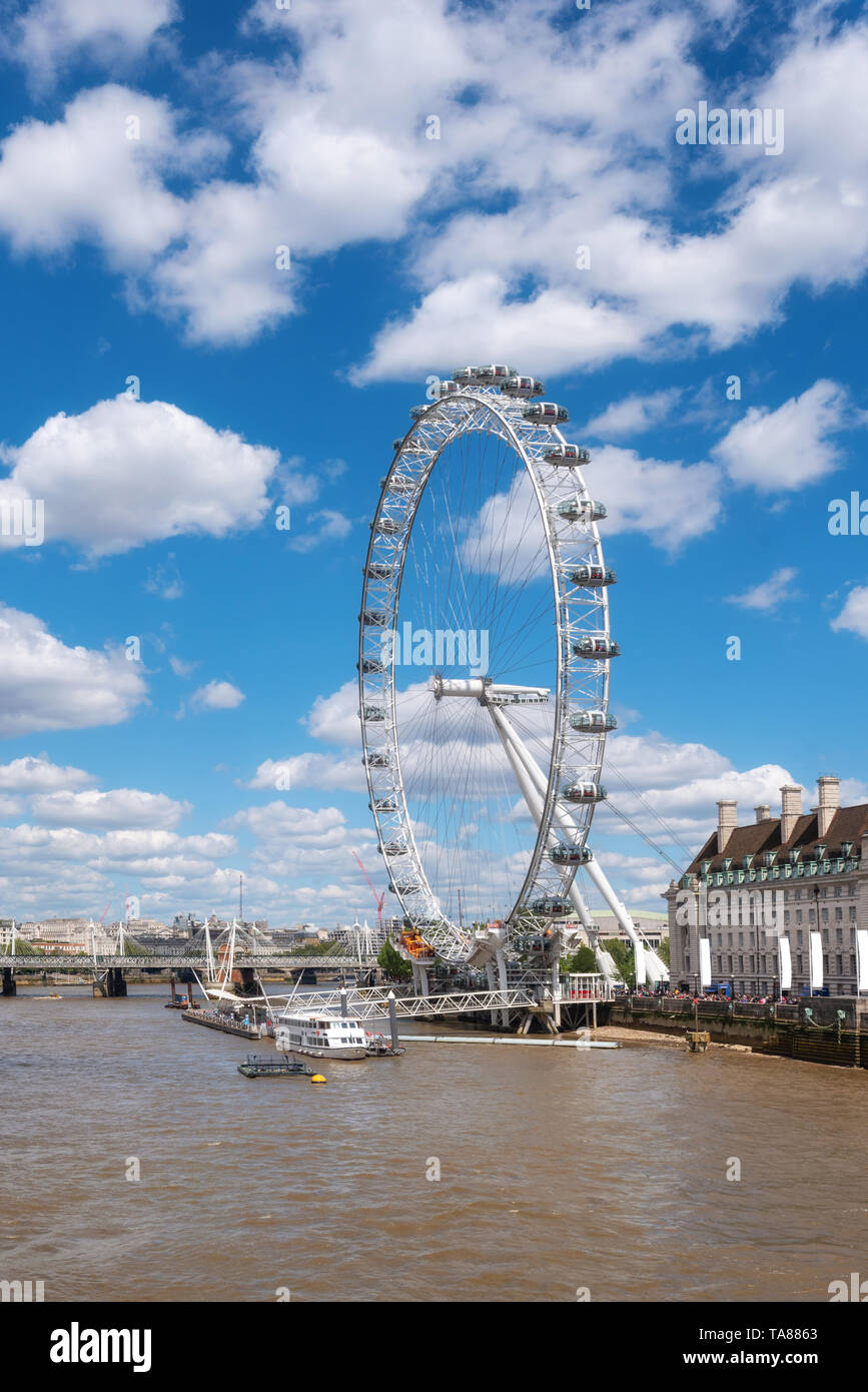 London skyline. London eye and river thames pier, from westminster ...