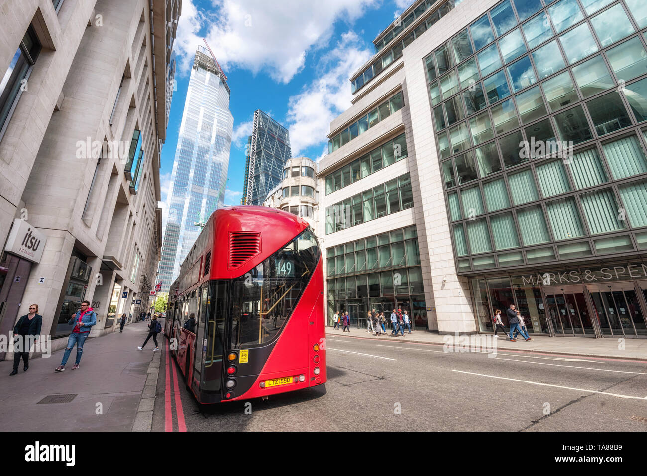 London, England - May 12, 2019: London's iconic red double-decker bus ...