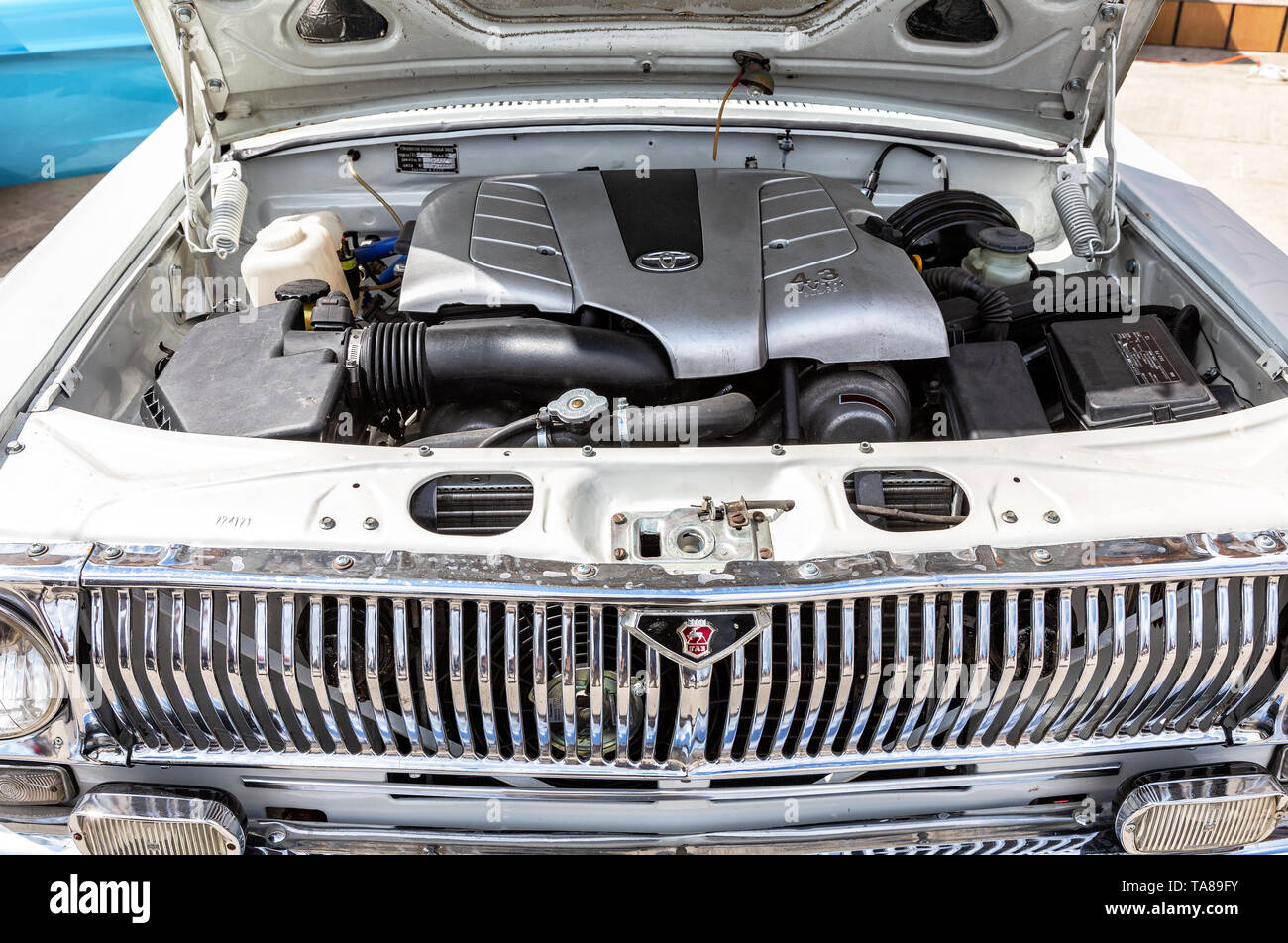 Samara, Russia - May 18, 2019: Tuned turbo car engine of Toyota in ...
