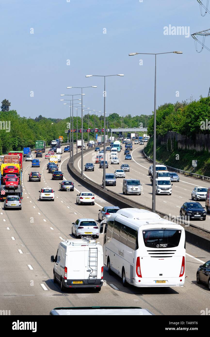 The busy M25 Motorway between Junction 11,Wisley and Junction 10 ...