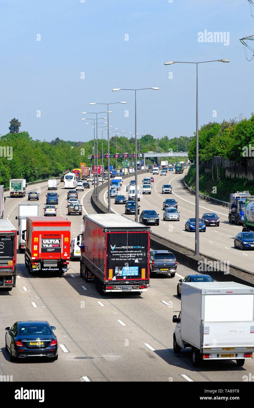The busy M25 Motorway between Junction 11,Wisley and Junction 10 ...
