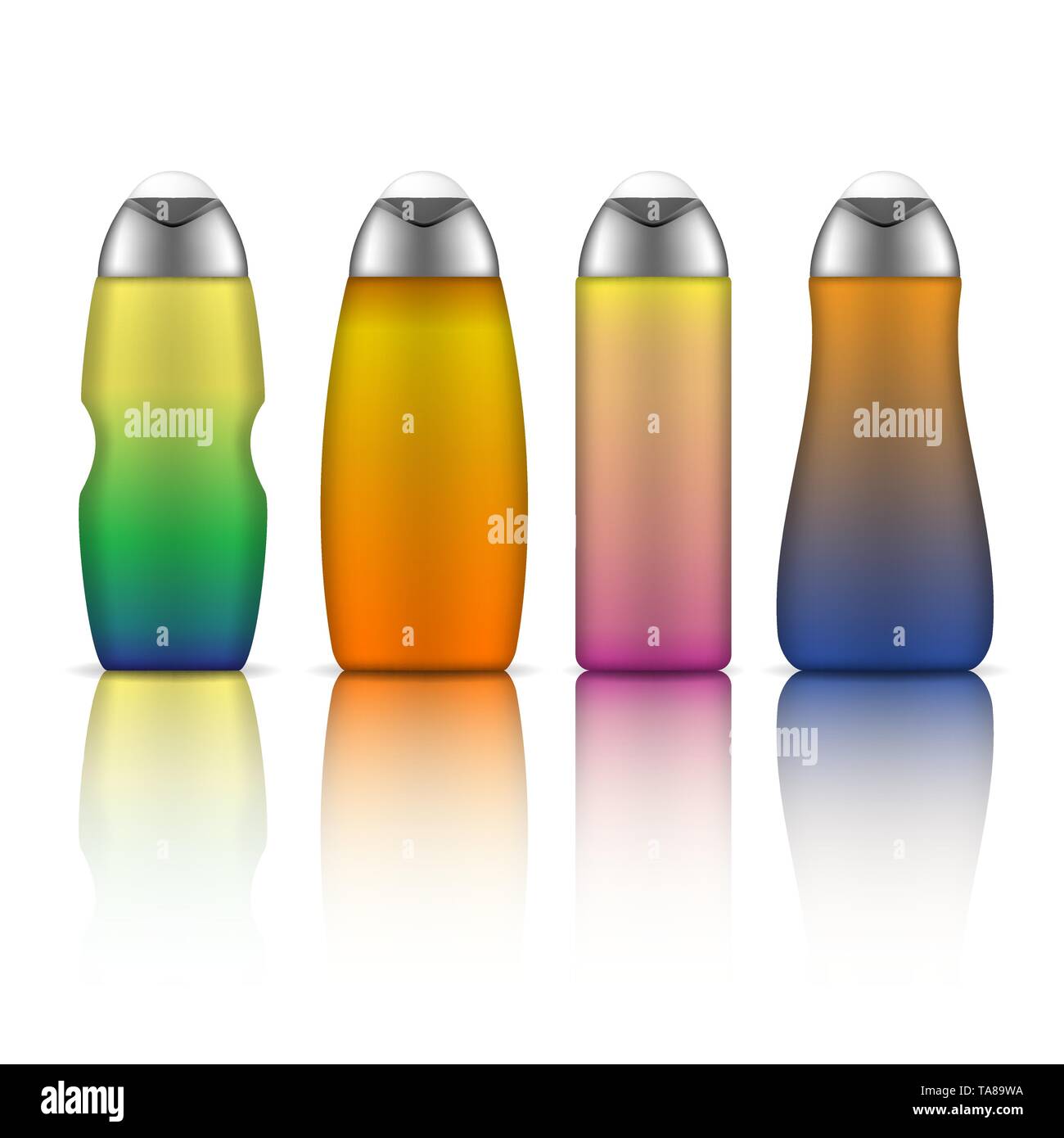 Colorful bottles for cosmetics. Vector set of different shapes with ...