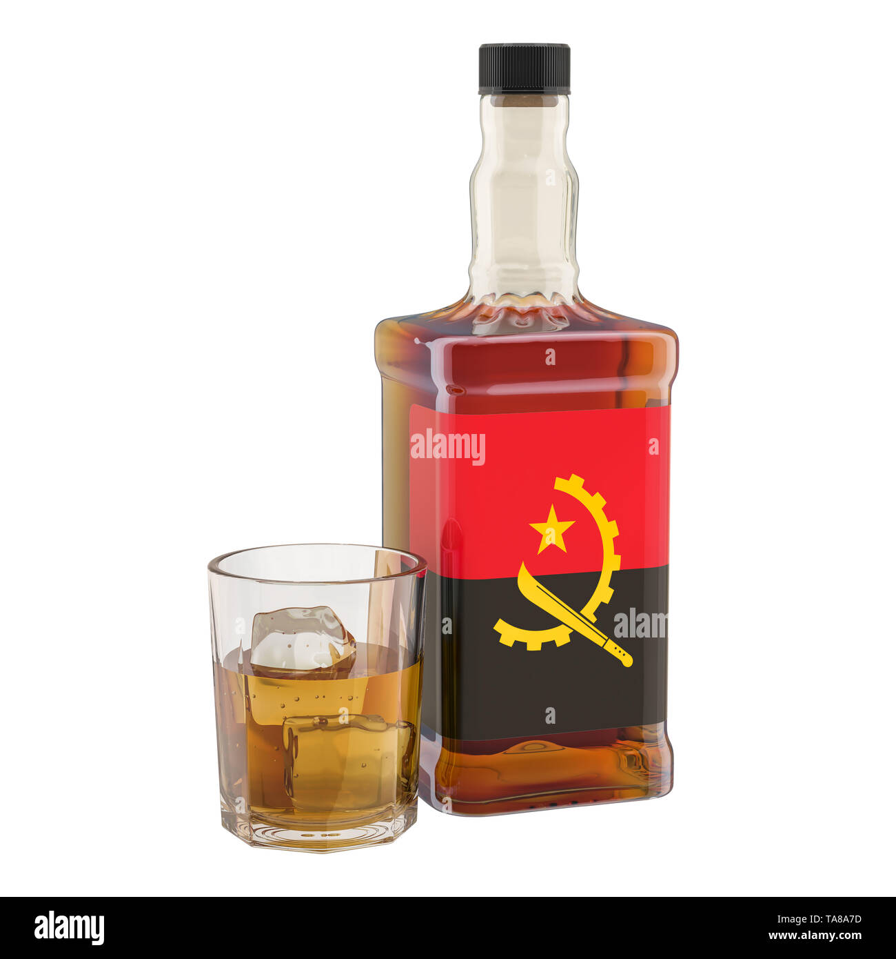 Production and consumption of alcohol drinks in Angola, concept. 3D ...