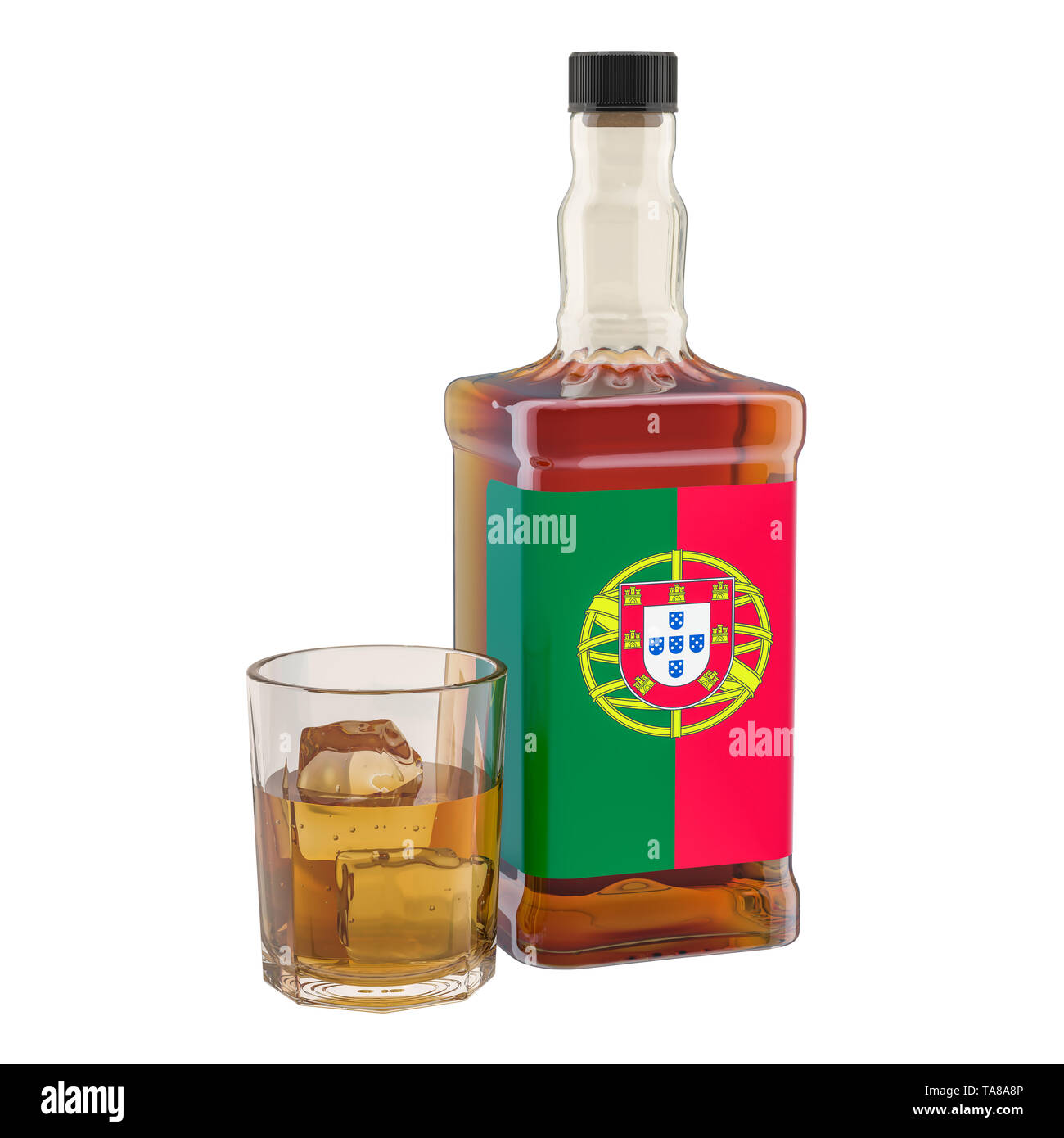 Production and consumption of alcohol drinks in Portugal, concept. 3D ...