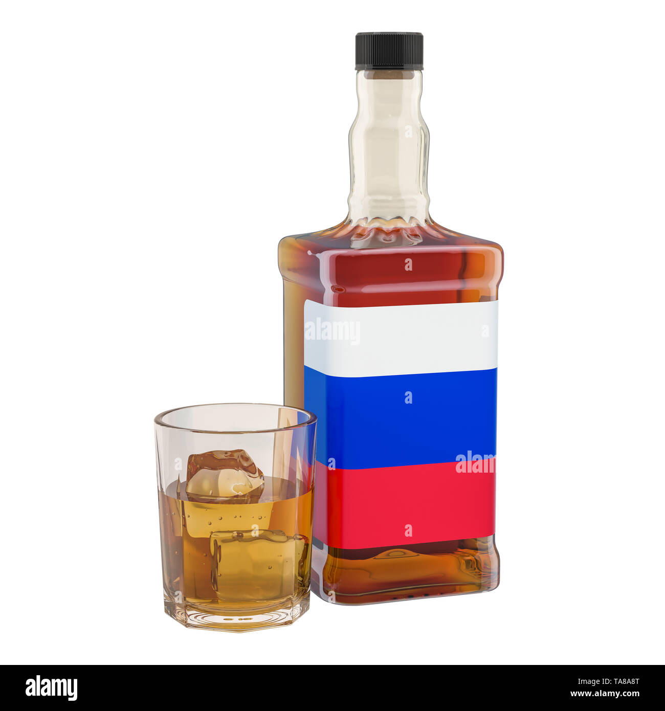 Production and consumption of alcohol drinks in Russia, concept. 3D ...