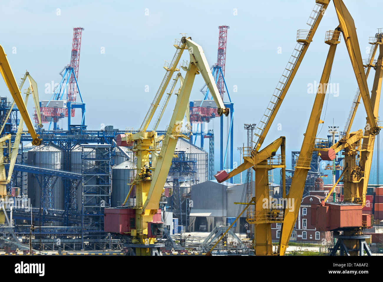 Industrial port, infrastructure of seaport, cranes and dry cargo ships ...