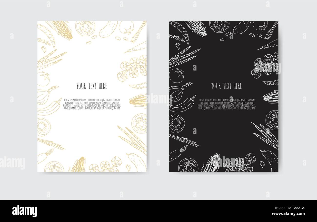 Hand drawn vegetables. Healthy food vector background. White on black ...