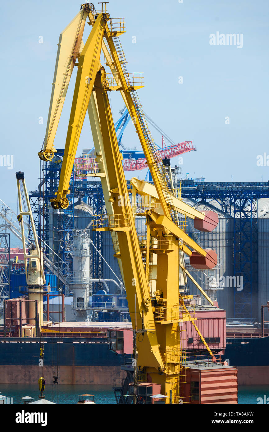 Industrial port, infrastructure of seaport, cranes and dry cargo ships ...
