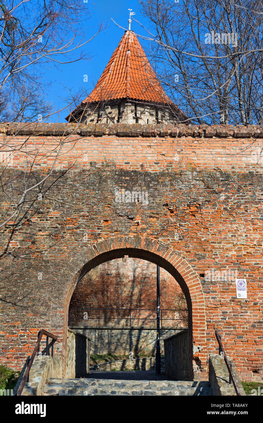 Medieval fortification system of walls and towers in famous Sibiu city ...