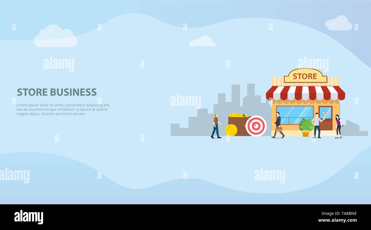 open offline store or shop business building concept for website ...