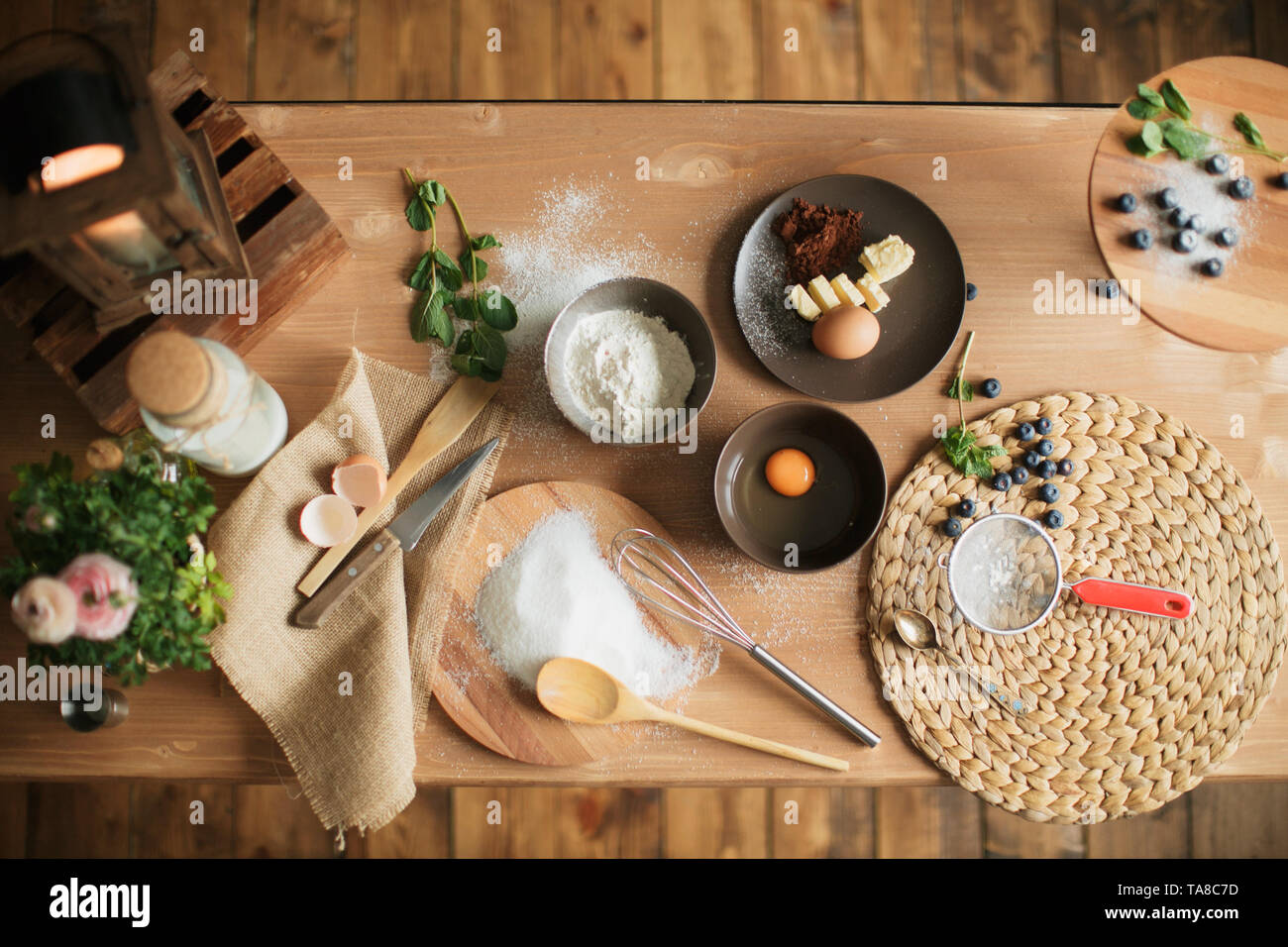 cooking cake on the table and baking cake ingredients Stock Photo - Alamy
