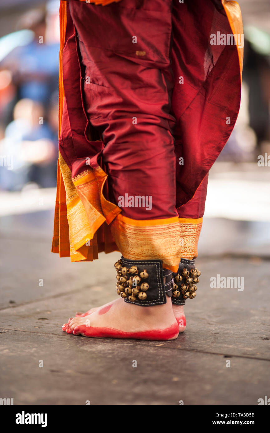 Painted Young Girls' Feet on Dance Floor While Doing Traditional Indian ...