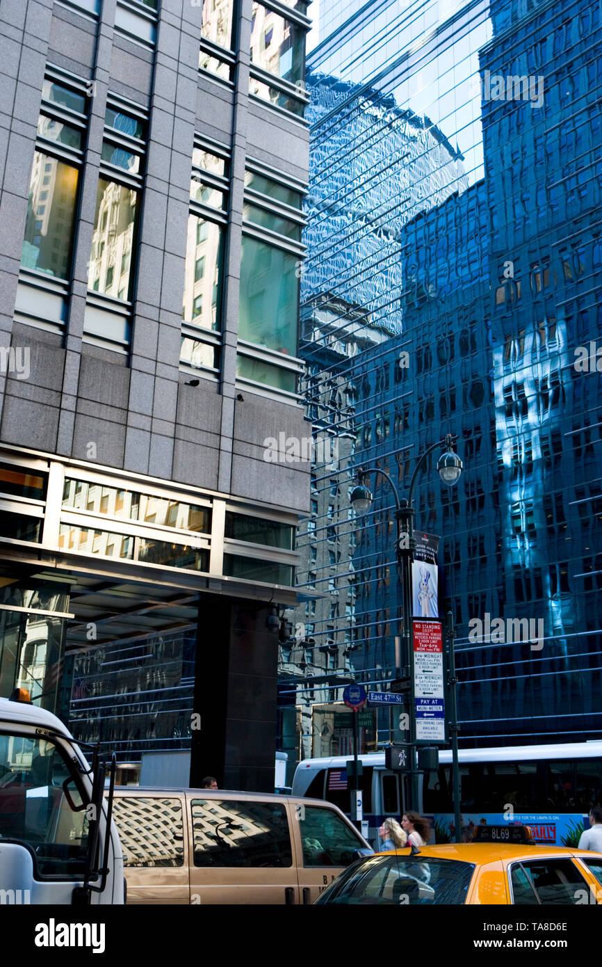 Urban Street Scene with Reflective Buildings, 47th Street and Madison ...