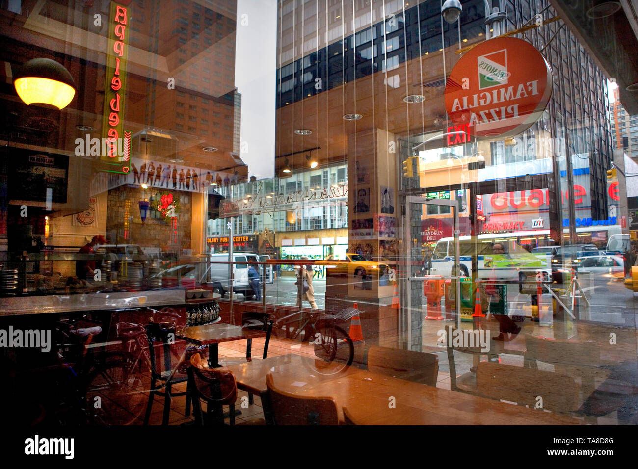 Abstract Street Scene Reflected Through Pizza Restaurant Window, New ...