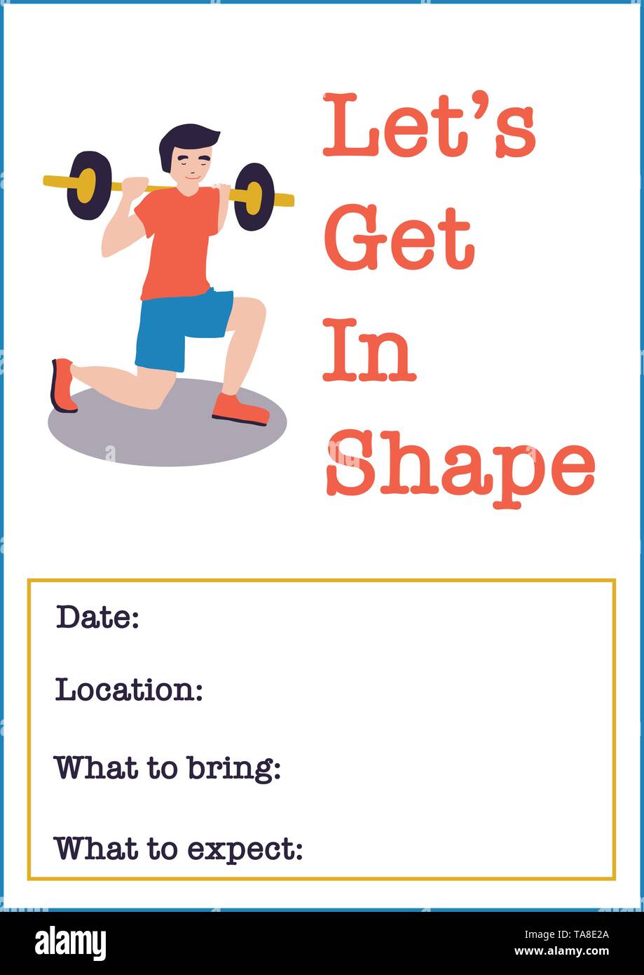 Let's get in shape vector illustration template of man lifting dumbbell ...
