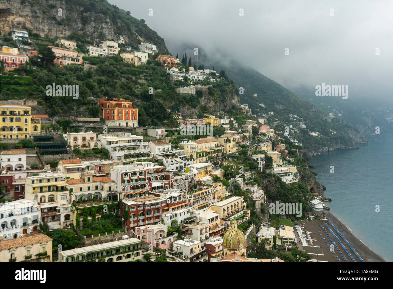 Positano, Italy cliffside buildings and coast line Stock Photo - Alamy