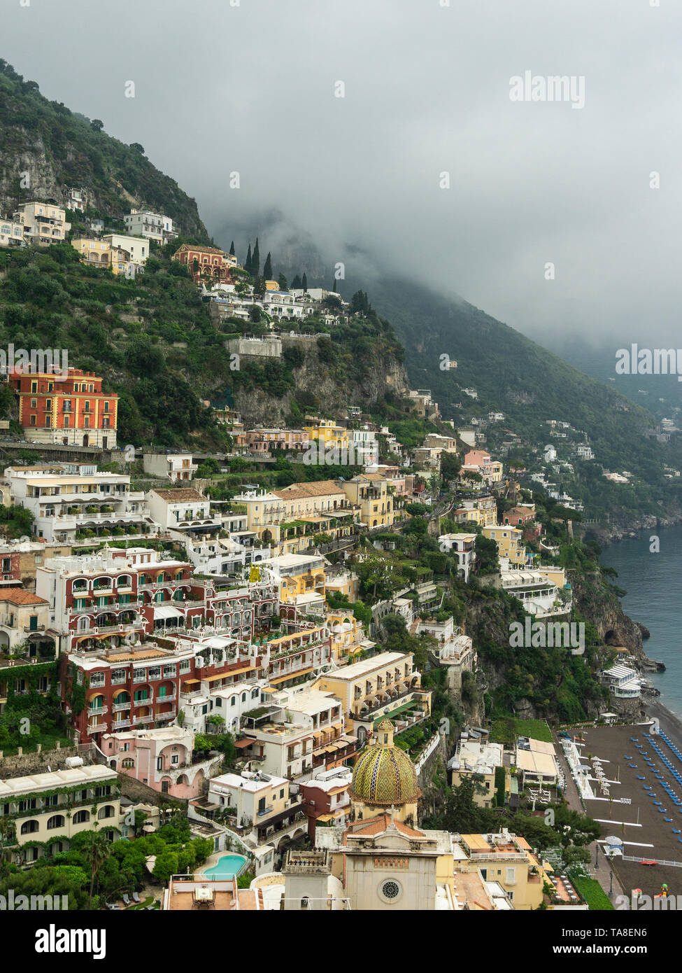 Positano, Italy cliffside buildings and coast line Stock Photo - Alamy