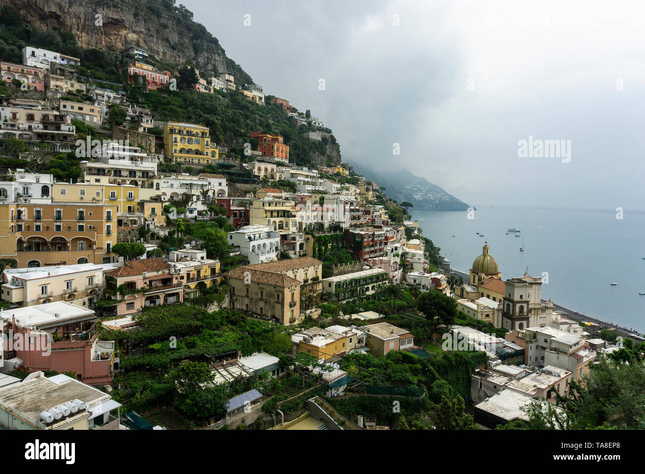 Positano, Italy cliffside buildings and coast line Stock Photo - Alamy