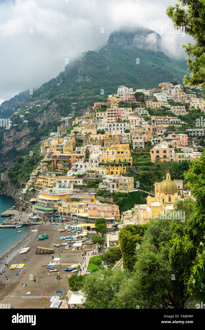 Positano, Italy cliffside buildings and coast line Stock Photo - Alamy