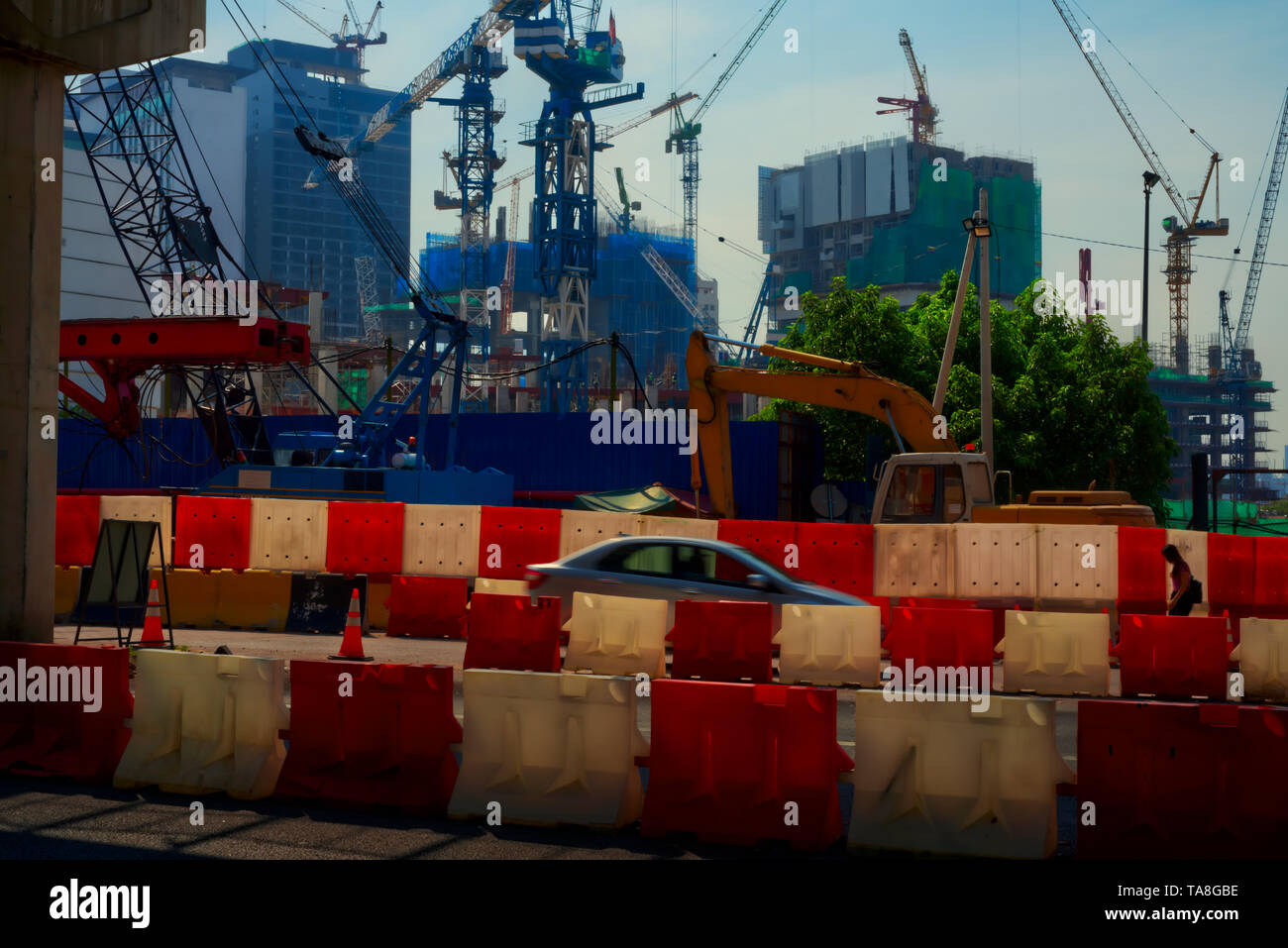 colorful construction site with many cranes in Kuala Lumpur Malaysia ...