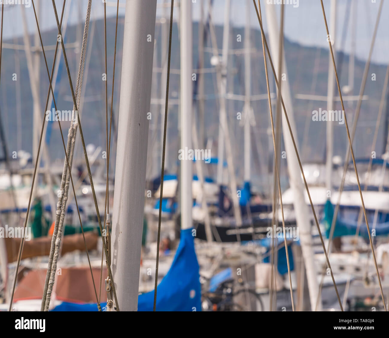 Boat masts in Fisherman's Wharf area of San Francisco Stock Photo - Alamy