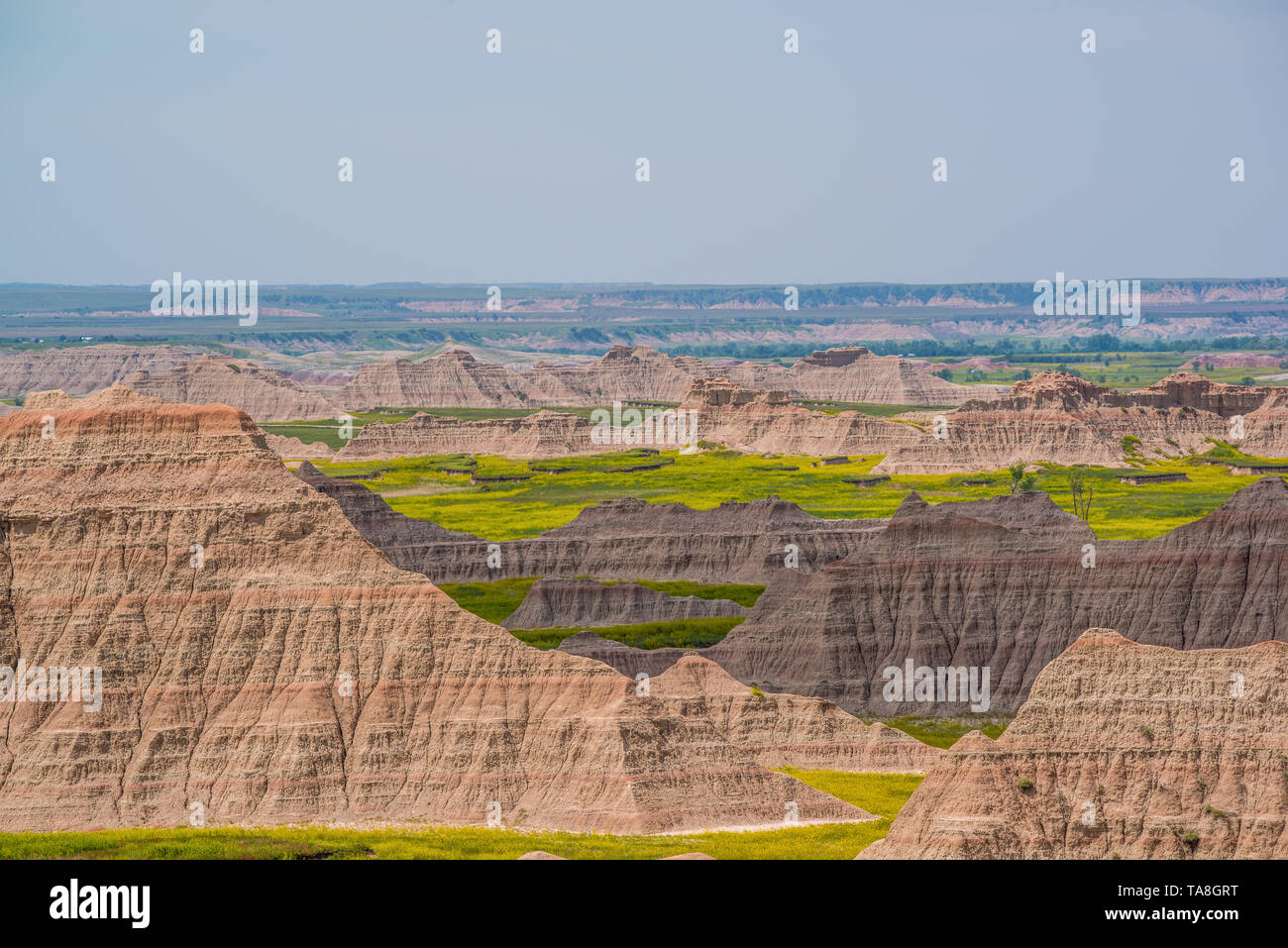 Badlands National Park - Landscape of grasslands and eroded rock ...