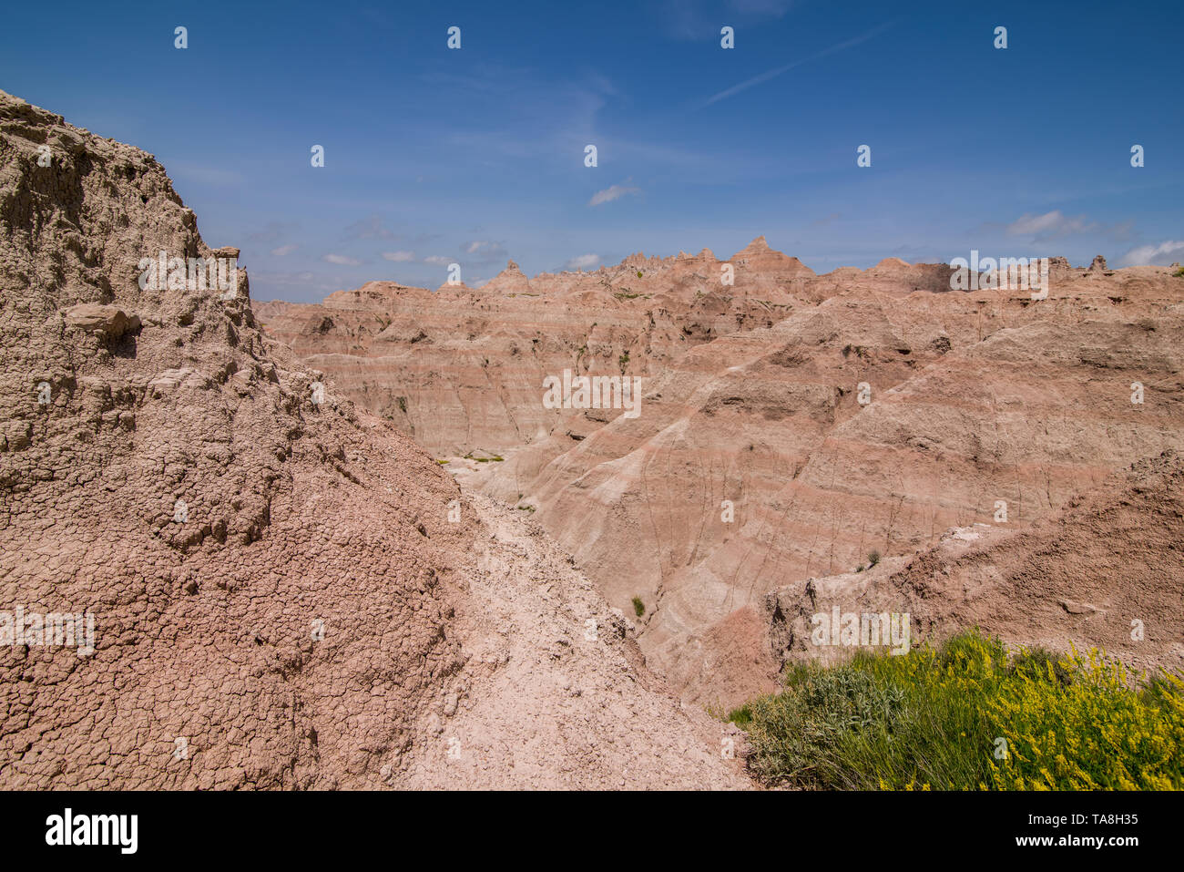Badlands National Park - Landscape of grasslands and eroded rock ...