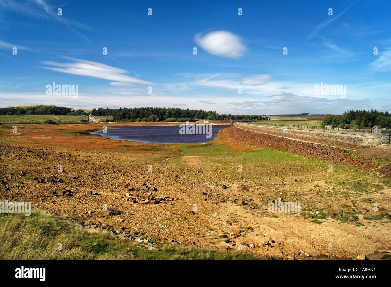 UK, South Yorkshire, Peak District, Redmires Reservoir, Low water level ...