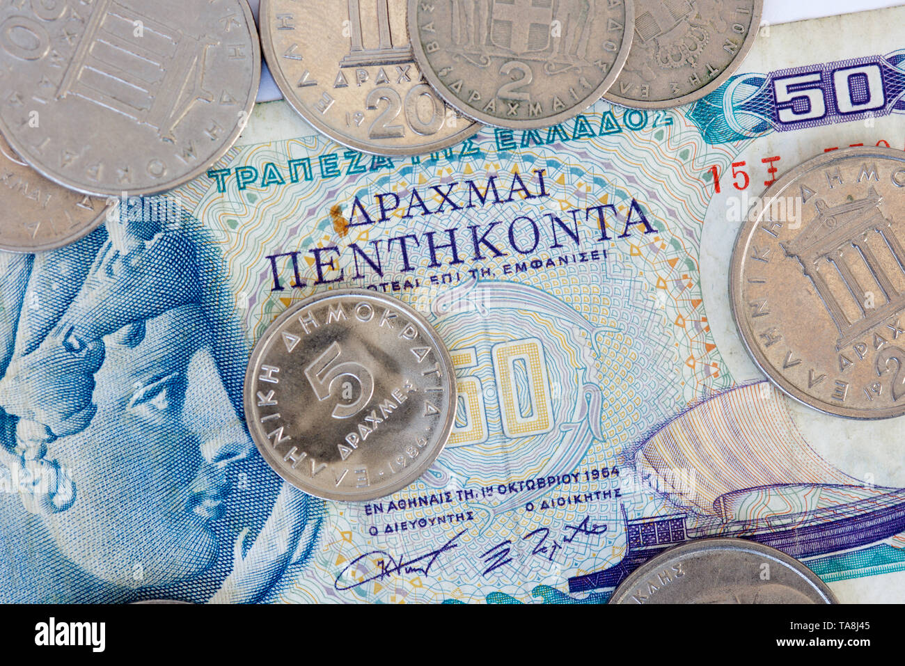 Greek coins and notes Stock Photo - Alamy