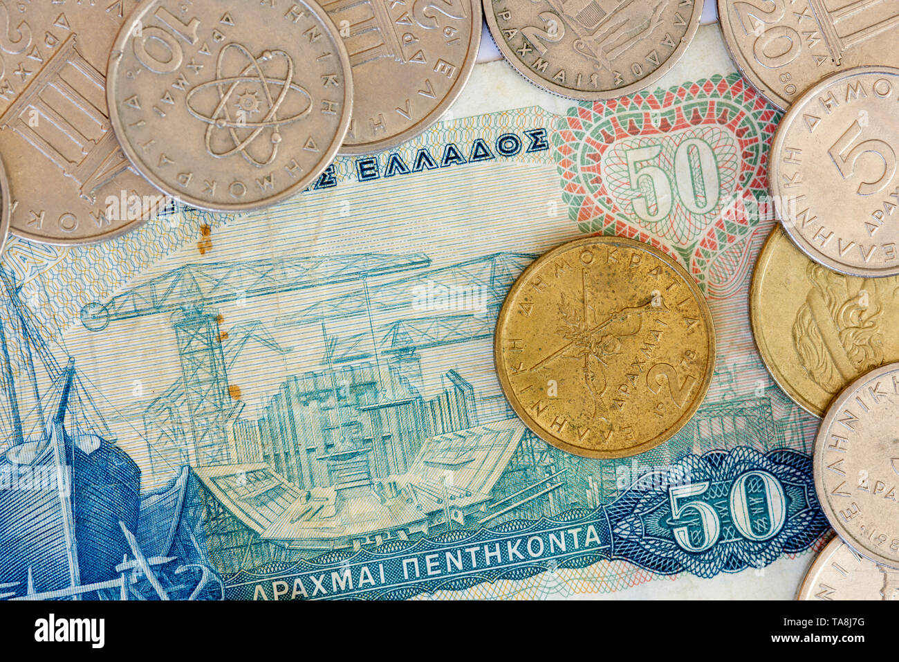 Greek coins and notes Stock Photo - Alamy