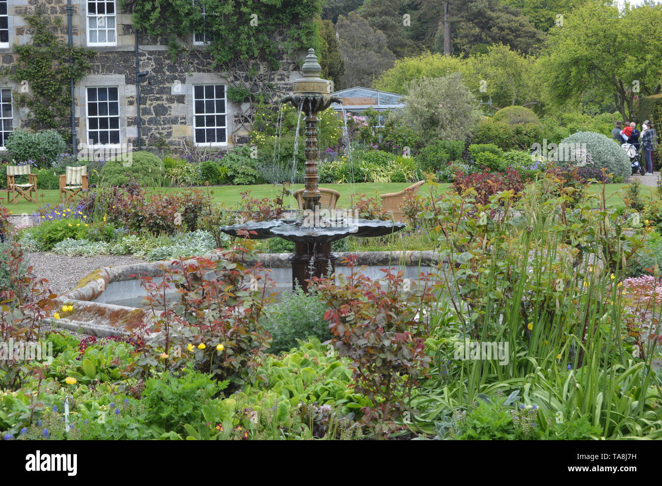 Fountain in the beautiful formal gardens of Balcarres House ...