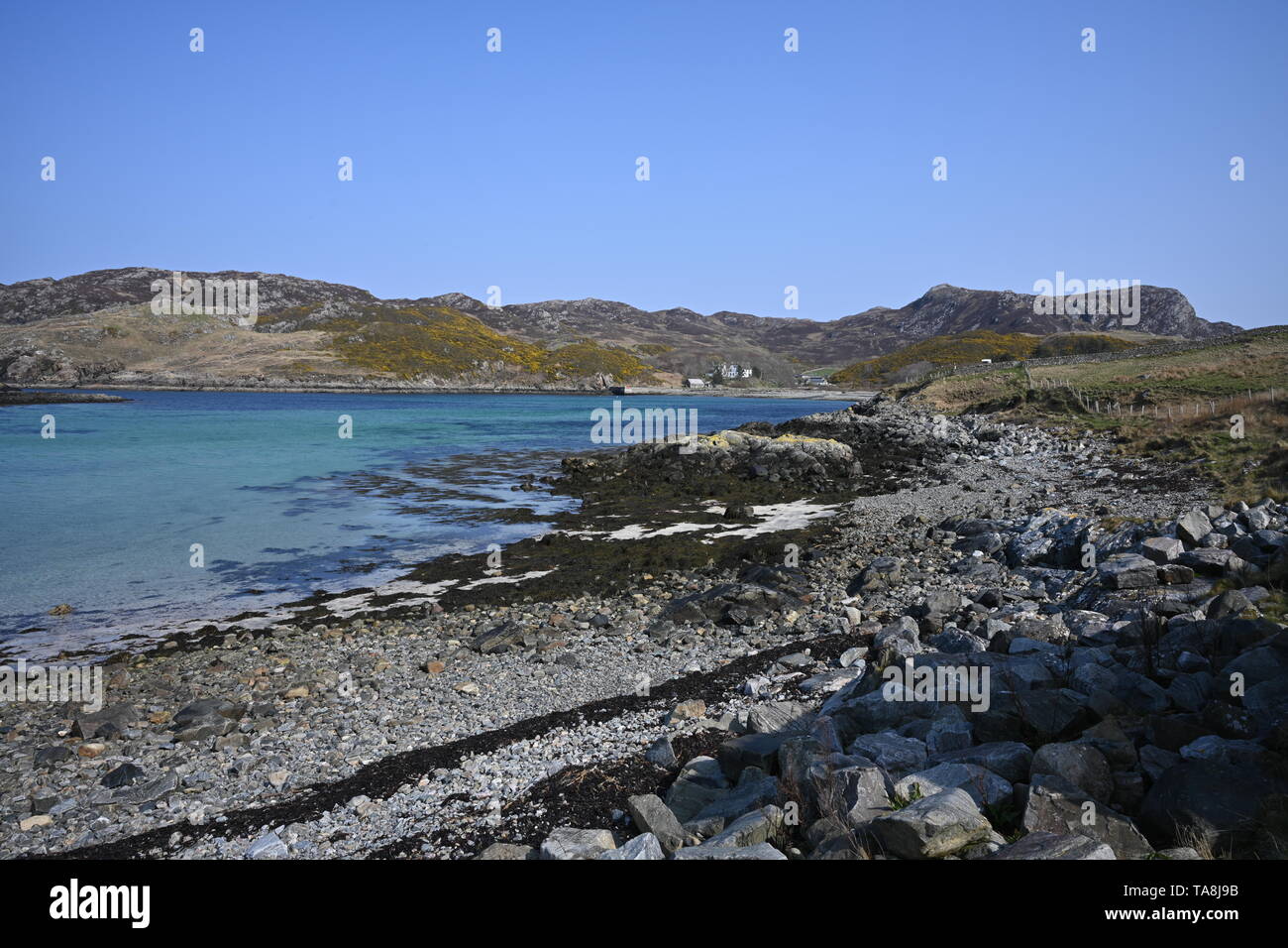 Lovely view of clear blue waters iin Scourie in Northern Scotland Stock ...