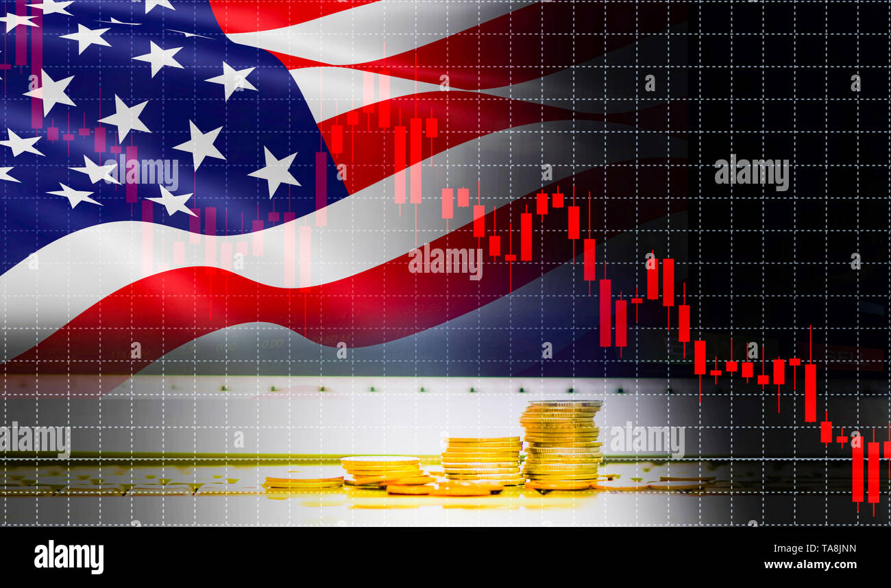 USA America flag candlestick graph background Stock market exchange ...
