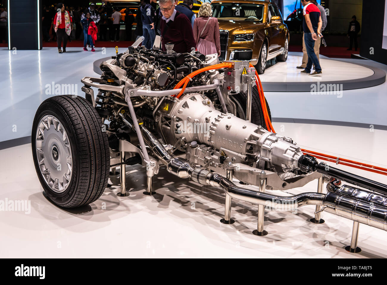 Geneva, Switzerland, March 07, 2019 cross section of Aurus Senat car at ...