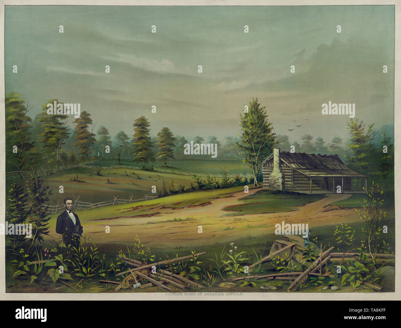 Pioneer Home of Abraham Lincoln, Lithograph, Published by John House ...