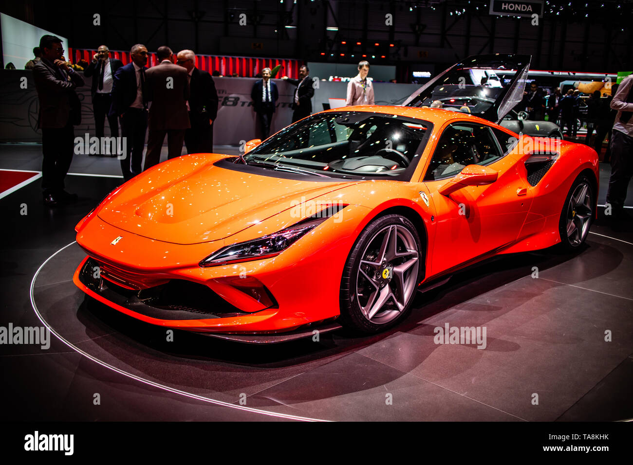 Geneva, Switzerland, March 05, 2019: metallic red Ferrari F8 Tributo at ...